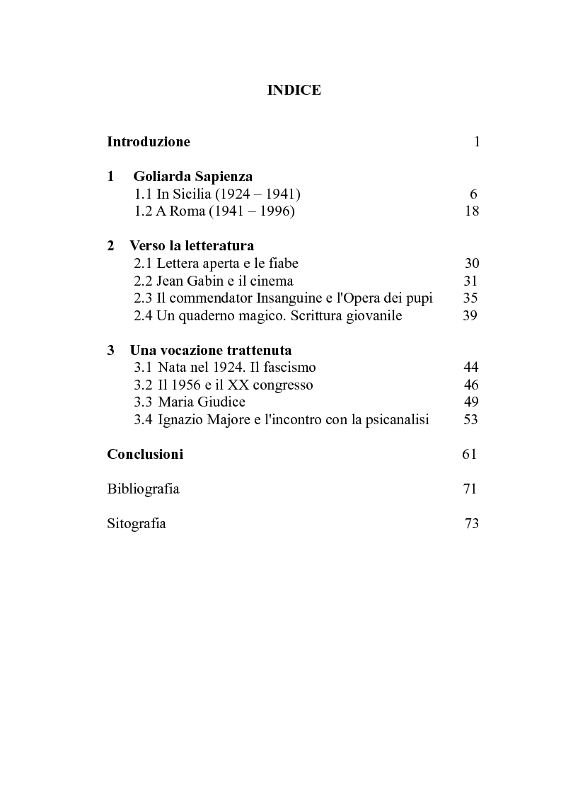 Una vocazione trattenuta. Goliarda Sapienza e la scrittura - Indice